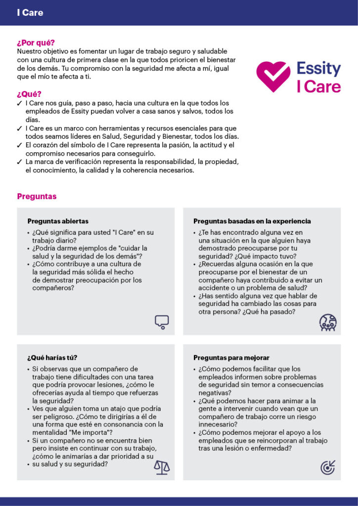 I Care Talk – Español – Essity Life Saving Rules